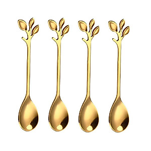 20 Pack Stainless Steel Leaf Coffee Spoon Tableware Dessert Spoons, Stirring, Mixing, Sugar, Stir, Ice Cream, Cake, Teaspoon 4.7 inch Gold