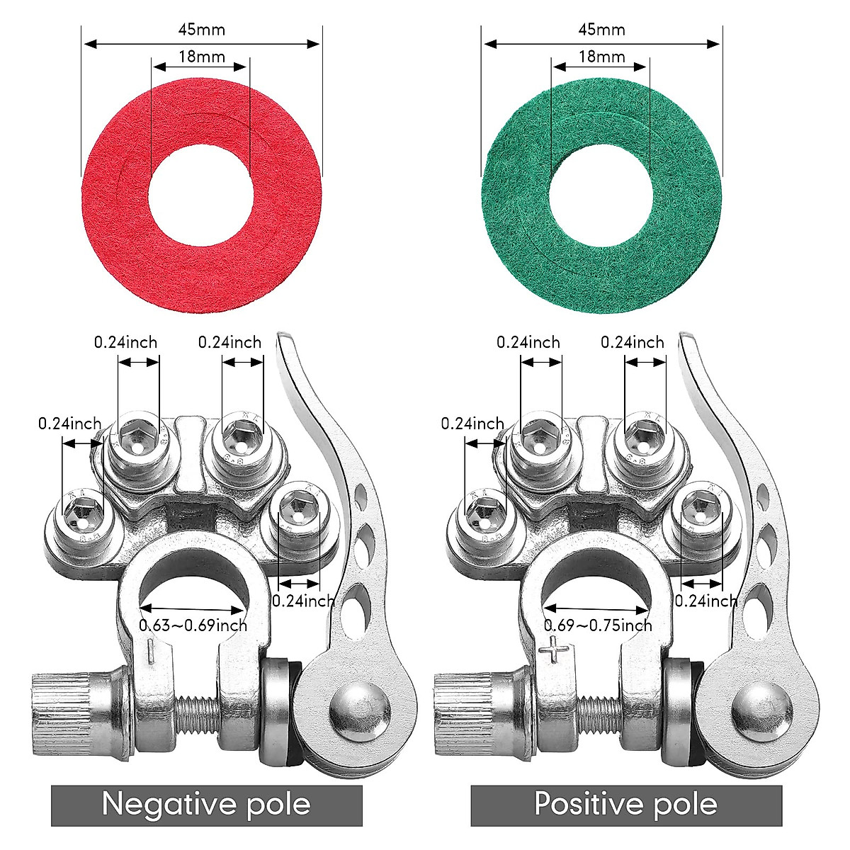 Tallew 8 Pcs Battery Terminal Connectors Quick Release Disconnect Car 4 Way Connector Clamps Positive Negative with Allen Wrench Washers Compatible with SAE/JIS Type A Posts