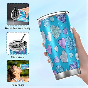 HXshaoye Fake Glitter cartoon heart blue Stainless Steel straw, vacuum insulated water bottle with Lid and Straw mug for hot drinks for gym safe 20oz insulated tumbler tazas térmicas para cafe 20oz