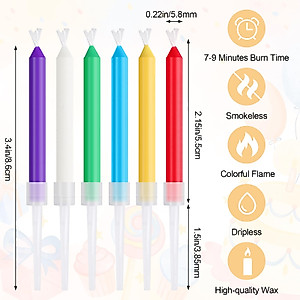 Phinus 18pcs Colorful Flame Birthday Candles, 2.2in Colorful Birthday Candles for Cake, Birthday Candles Colorful Candles Holders Included