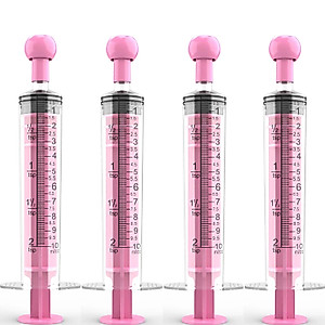 10 Pack 10ml Measurement Syringe with Cap, for Scientific Labs, Liquid Dispensing, Pet and Party Supplies(Pink, Catheter Tip)