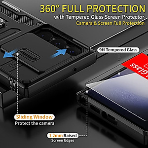 FRLMOOES for Samsung Galaxy S23 Ultra Case with Tempered Glass Screen Protector,Samsung Galaxy S23Ultra Kickstand Case with Slide Camera Cover&360°Magnetic Ring Stand Shockproof Phone6.8inch Man black