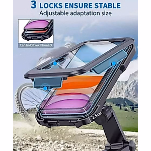 QXTEI Bike Phone Mount | Waterproof Cell Phone Holder for Bicycles & Motorcycles | 360° Rotation for Vertical & Horizontal View During Road Rides | Shock-Proof & Compatible with 4-6.5” Smartphones