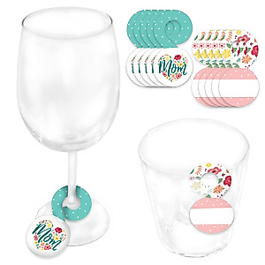 Big Dot of Happiness Colorful Floral Happy Mother's Day - We Love Mom Party Paper Beverage Markers for Glasses - Drink Tags - Set of 24