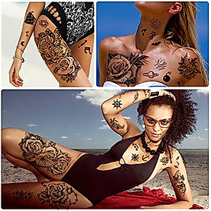 40 sheets Waterproof Temporary Tattoos Flowers Rose Butterfly Fake Tattoo Mix Style Lasting Body Art Tattoo Stickers for Women or Girls