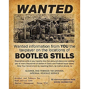 Bootleggers Wanted Posters Art Prints - Set of Four Photos (8x10) Unframed - Makes a Great Bar and Drinking Establishment Decor and Gift Under $20 for Home Brewers
