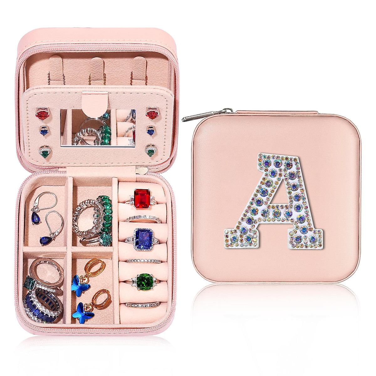 Parima Travel Jewelry Case Travel Jewelry Small Jewelry Box, Vacation Essentials for Women Travel Accessories for Women, Personalized Christmas Birthday Gifts for Women Her Mom Grandma Aunt Initial A