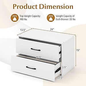 Giantex Stackable 2-Drawer Dressers for Bedroom - Short Dresser Two Drawer Storage Cabinet w/Handles & Anti-Topping Device, Small Dresser Chest of 2 Drawers for Closet Bedroom (1, White)