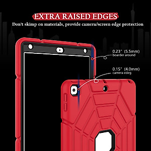ZoneFoker for iPad 9th Generation Case, for 8th/7th Generation Case 10.2 inch 2021/2020/2019, Heavy Duty Strudy Shockproof 3-Layer Rugged Cover with Stand for Kids Boys (Red+Black)