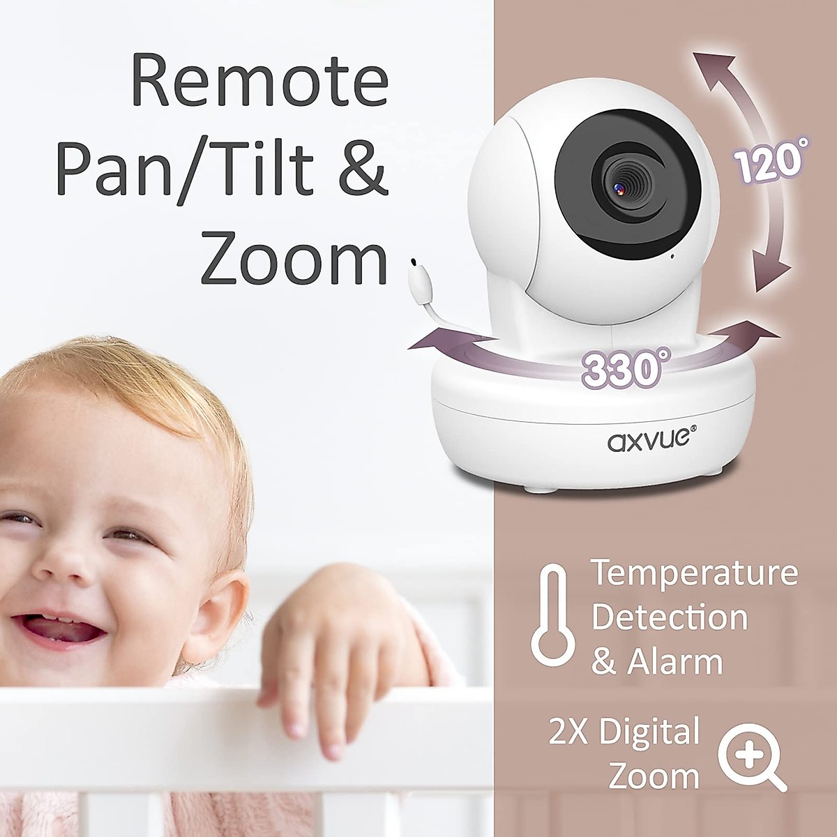 AXVUE Video Baby Monitor with 4.3" LCD Screen (High Resolution) and Remote Pan-Tilt-Zoom Camera Infrared Night Vision Extended Battery Long Range 1,000 feet