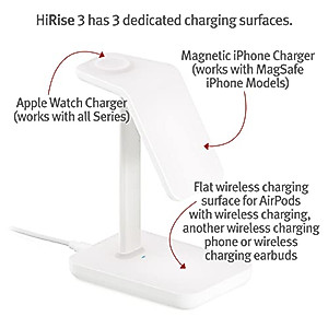 Twelve South HiRise 3 | 3-in-1 Magnetic Charging Station for iPhone, AirPods and Apple Watch + 5 ft USB-C Cable (Black)