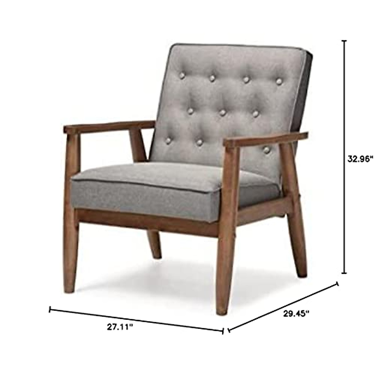 Baxton Studio BBT8013-Grey Chair armchairs, Grey, 27.11 x 29.45 x 32.96