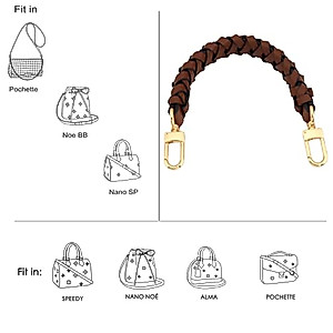 GOXTECH 12 Inches Genuine Leather Top Braided Handle Suitable for Hobo Bucket Bags Pochette Bag (Dark Brown)