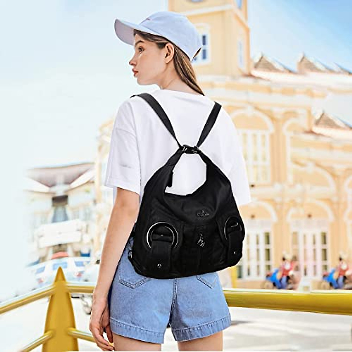 Angel Kiss Purses and Handbags Multi-Pocket Roomy Ladies Shoulder Hobo Bag Satchel Tote Washed Black Leather Purses for Women