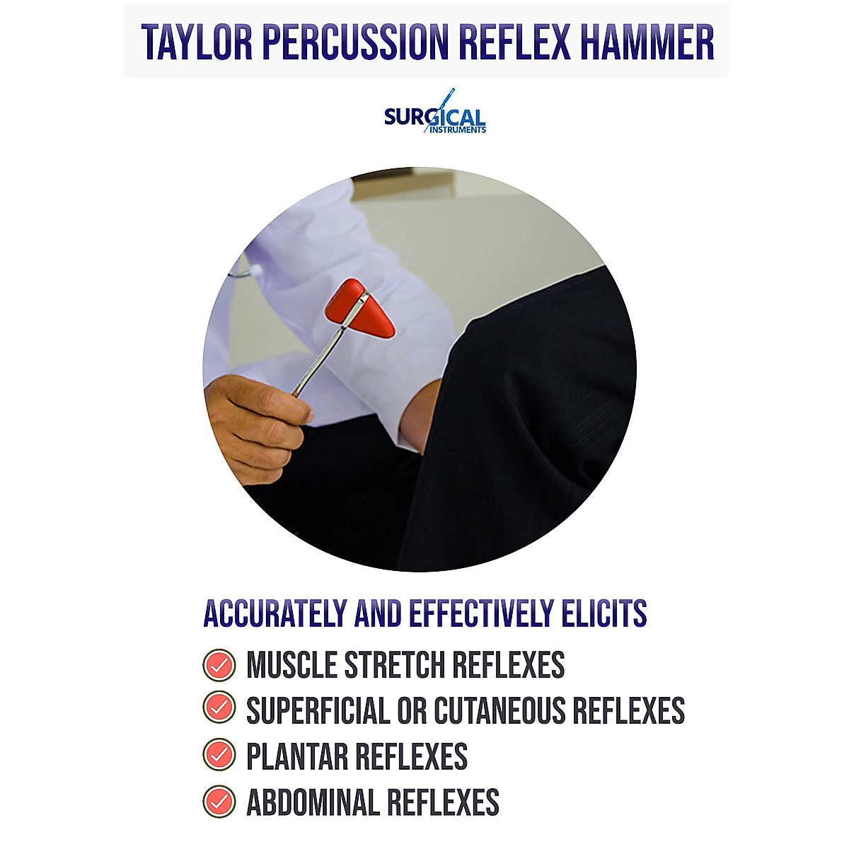 SURGICAL ONLINE Set of 4 Taylor Percussion Reflex Hammers - Diagnostic Medical Instruments, For Nurse, EMT, Medical Student, Doctor (Blue)