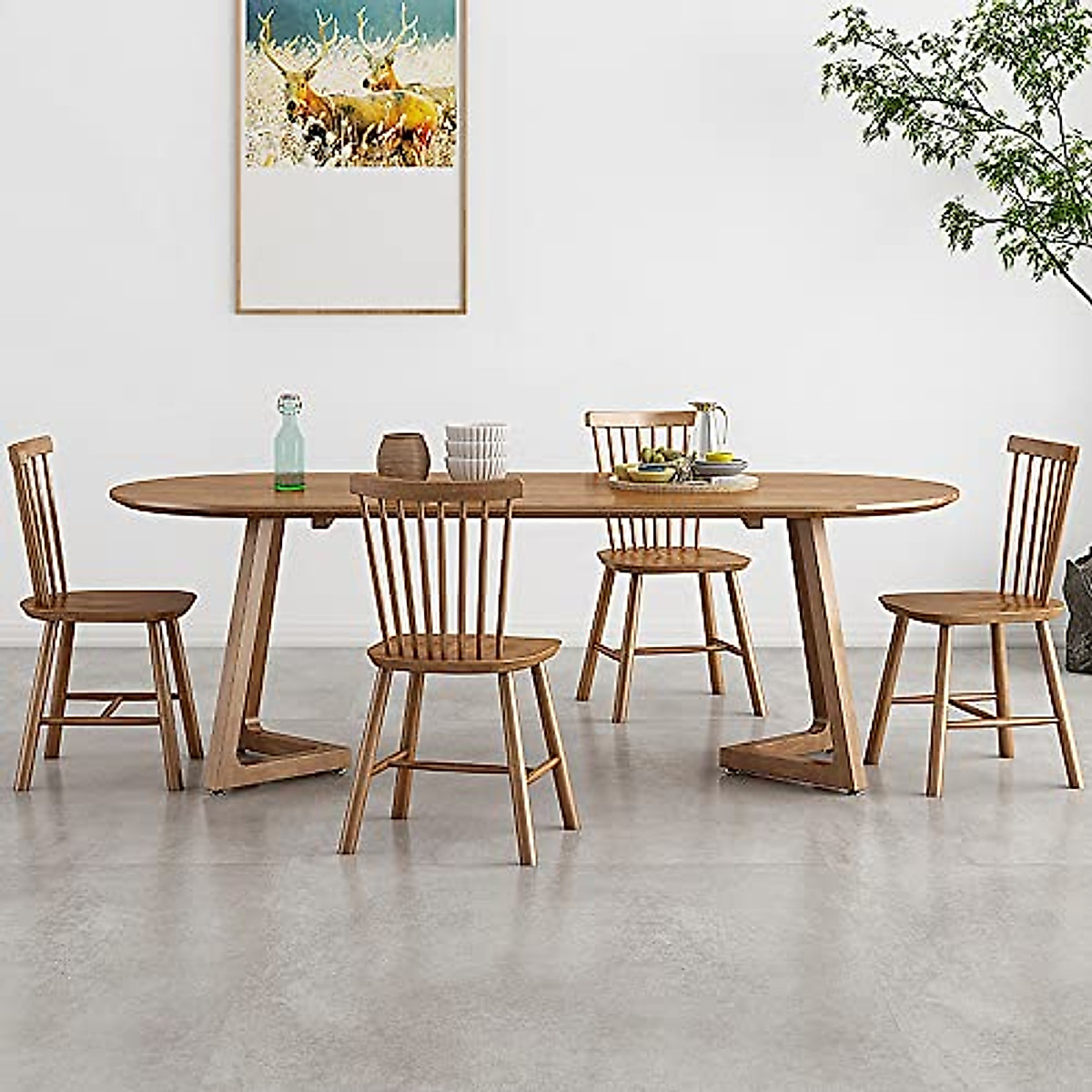 SUSUO 55 Inch Mid-Century Modern Dining Table Kitchen Dining Room Furniture, Natural Wood, Oval Kitchen Table in Rustic Farmhouse Style(Table Only)