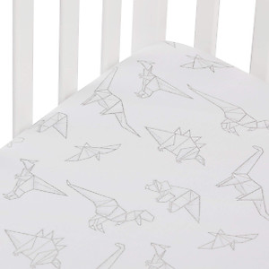 Andi Mae Crib Sheet - Grey Dinosaurs -100% Jersey Cotton - Fits Standard Crib or Toddler Mattresses