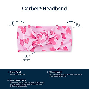 Gerber Baby Girls and Boys Buttery Soft Headband with Bow with Viscose Made from Eucalyptus, Heart Felt, One Size