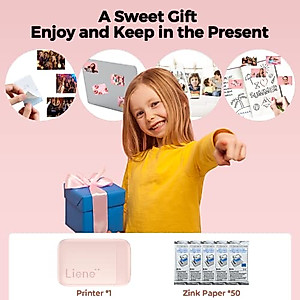 Liene Photo Printer, 2x3 Mini Instant Portable Instant Printer w/ 50 Zink Adhesive Paper, Bluetooth 5.0, Compatible w/iOS & Android, Small Photo Printer for iPhone, Smartphones, Pink