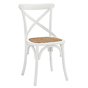 Modway Gear Rustic Modern Farmhouse Elm Wood Rattan Four Dining Chairs in White