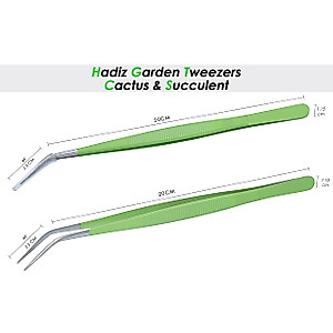 HADIZ Stainless Steel Garden Tweezer Two Piece Set with Curved Tip Tweezers for Cactus and Succulents Gardening