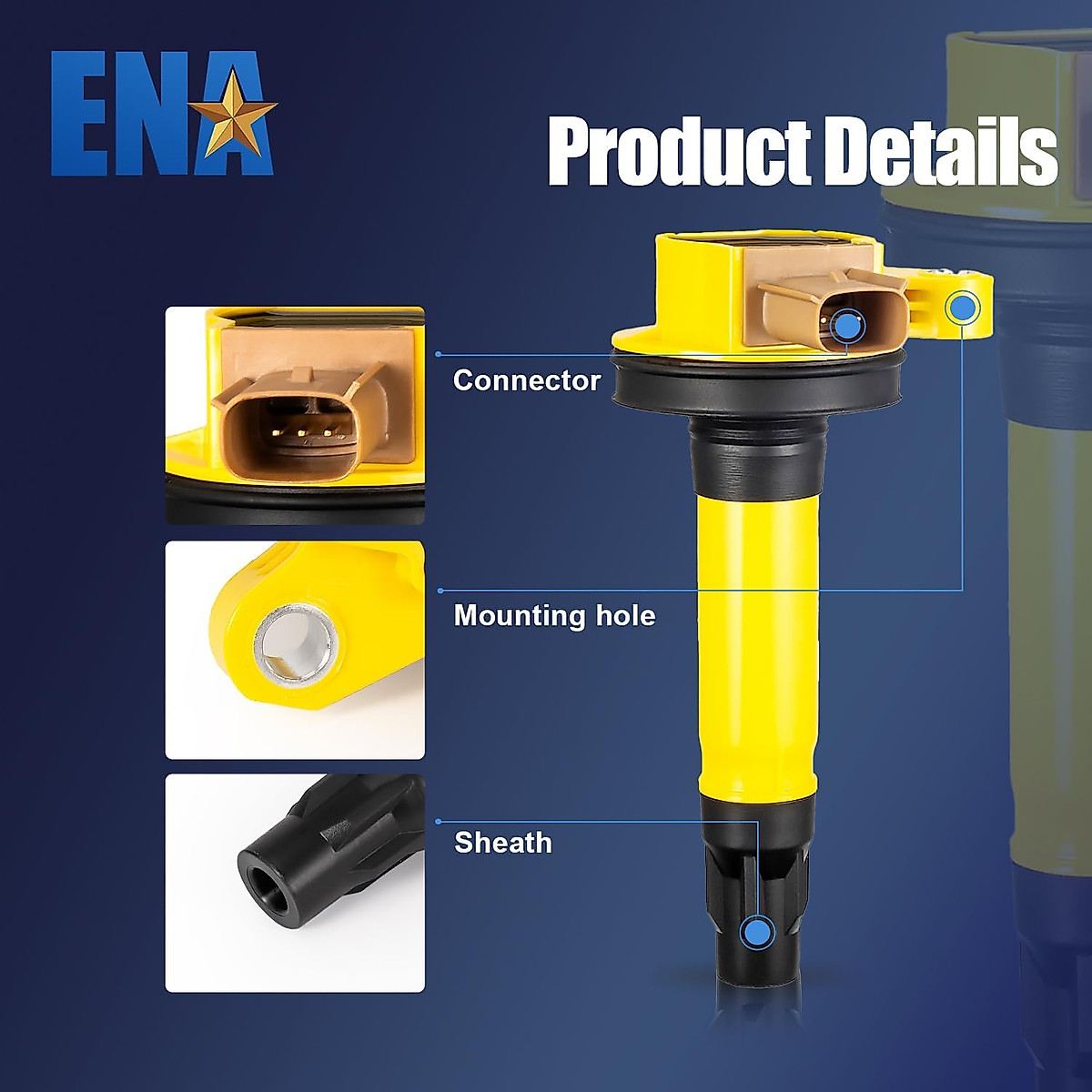 ENA Set of 6 Yellow Ignition Coil Pack and Iridium Spark Plug 3.5 V6 Compatible with Ford Lincoln Explorer Expedition F150 Flex Lobo MKS MKT Navigator Transit Taurus Replacement For UF646 SP534 DG549
