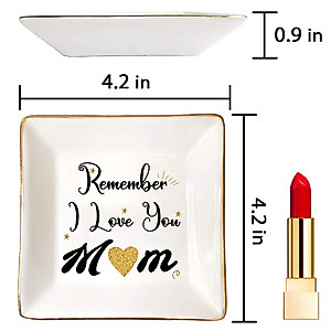 UMEELR Mom Gift Ceramic Jewelry Trays Trinket Dish, Ring Holder Dish Trinket Plate for Women - Remember I Love You Mom for Mother's Day Birthday Thanksgiving Valentine's Christmas Gift