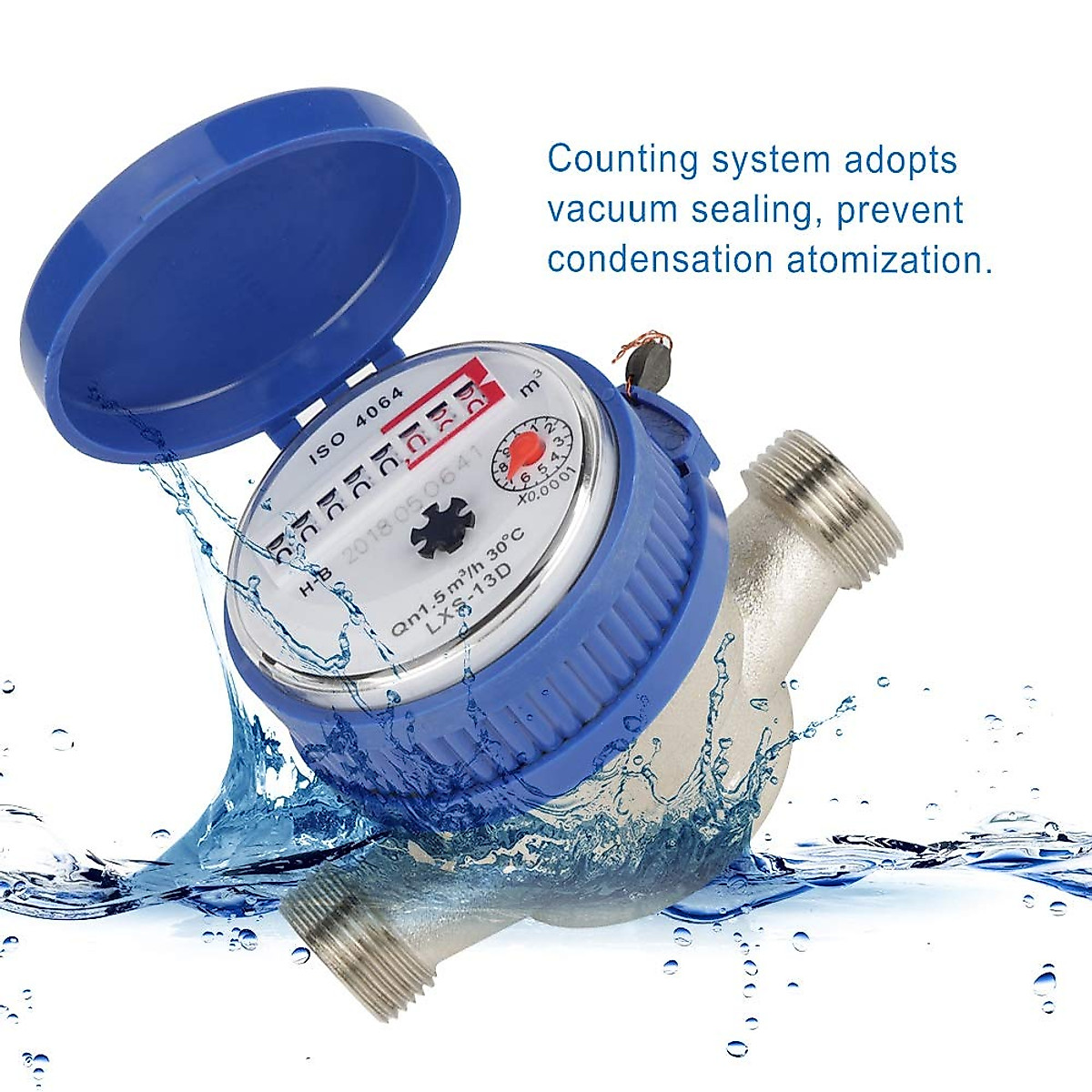 1/2'' Water Meter,0℃~40℃ Digital Cold Wet Water Arbitrary Rotation Gauge Meter,0.0001-99999 Portable Garden Home Cold Water Meter