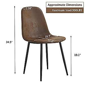 MEMUY Dining Chairs Set of 4 Faux Leather Upholstered Dining Chairs Mid Century Modern Chair Accent Side Chairwith Black Metal Legs for Living Room Kitchen（Brown）
