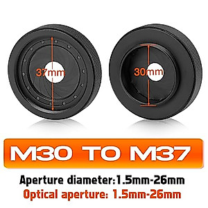 Adjustable Iris Aperture Diaphragm Filter Pack M30 to M37 Iris Aperture Diaphragm Adapter Optical Diaphragm 1.5-26mm Lens Module Adapter Ring PVS-14 PVS 14 Optics