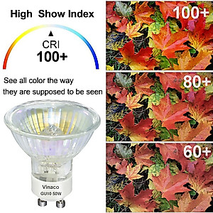 Vinaco GU10 Bulb, 6 Pack Halogen GU10 120V 50W Dimmable, MR16 GU10 Light Bulb with Long Lasting Lifespan, gu10+c 120v 50w for Track&Recessed Lighting, Gu10 Base Bulb, MR16/FL/GU10 (Clear Light Cup)