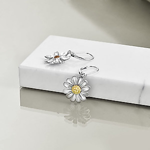 POPLYKE Daisy Earrings for Women Sterling Silver Daisy Pierced Dangle Earrings Jewelry