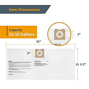 POWERTEC 75002P3 (6PK) Filter Bags for Ridgid VF3502 12-16 Gal Wet Dry Vacuum