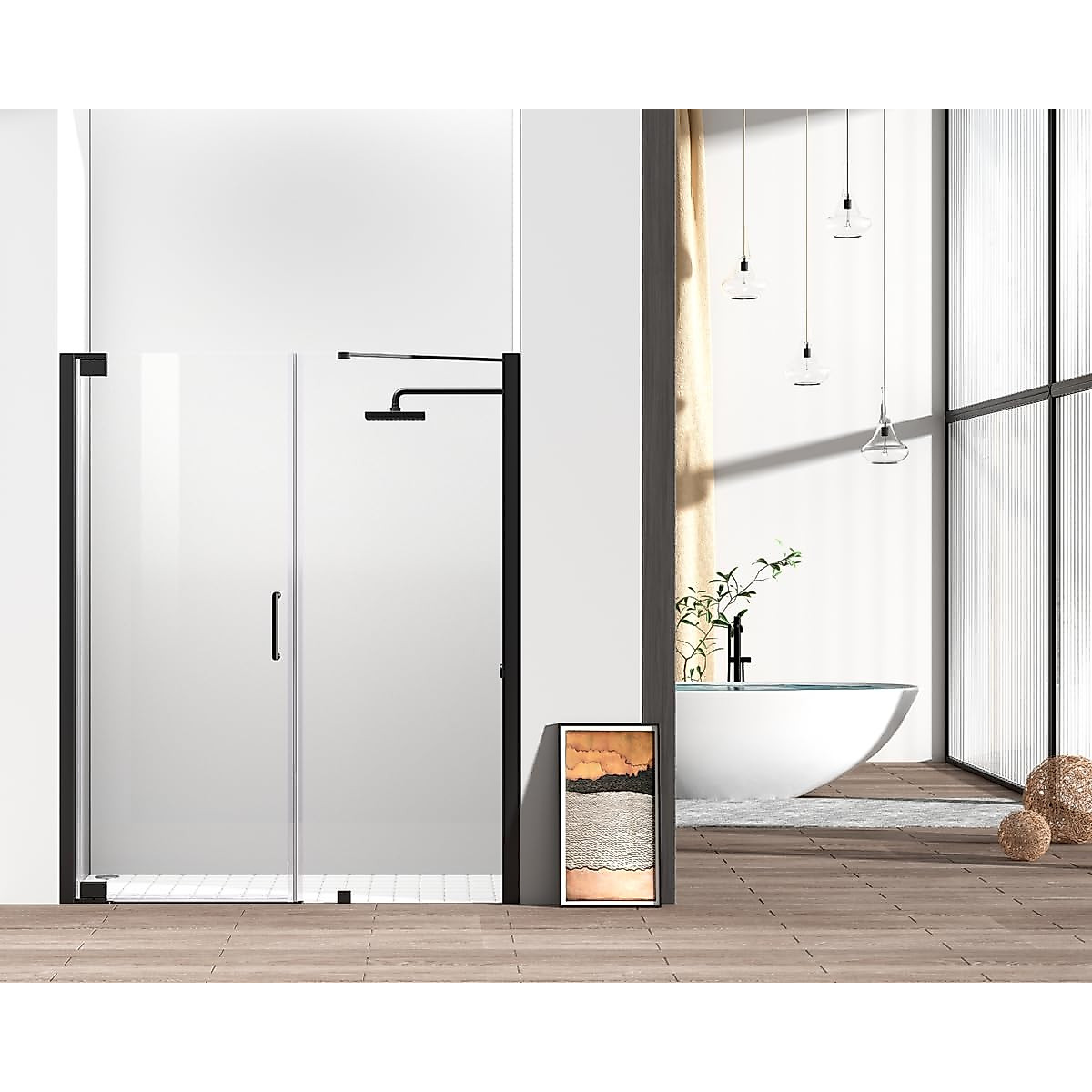 Elegant Kitchen and Bath SD404-6072MBK Semi-Frameless hinged Shower Door 60 x 72 Matte Black