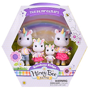 Sunny Days Entertainment Honey Bee Acres Rainbow Ridge Daydreamers Unicorn Family – 4 Miniature Flocked Dolls | Small Fantasy Collectible Figures | Pretend Play Toys for Kids