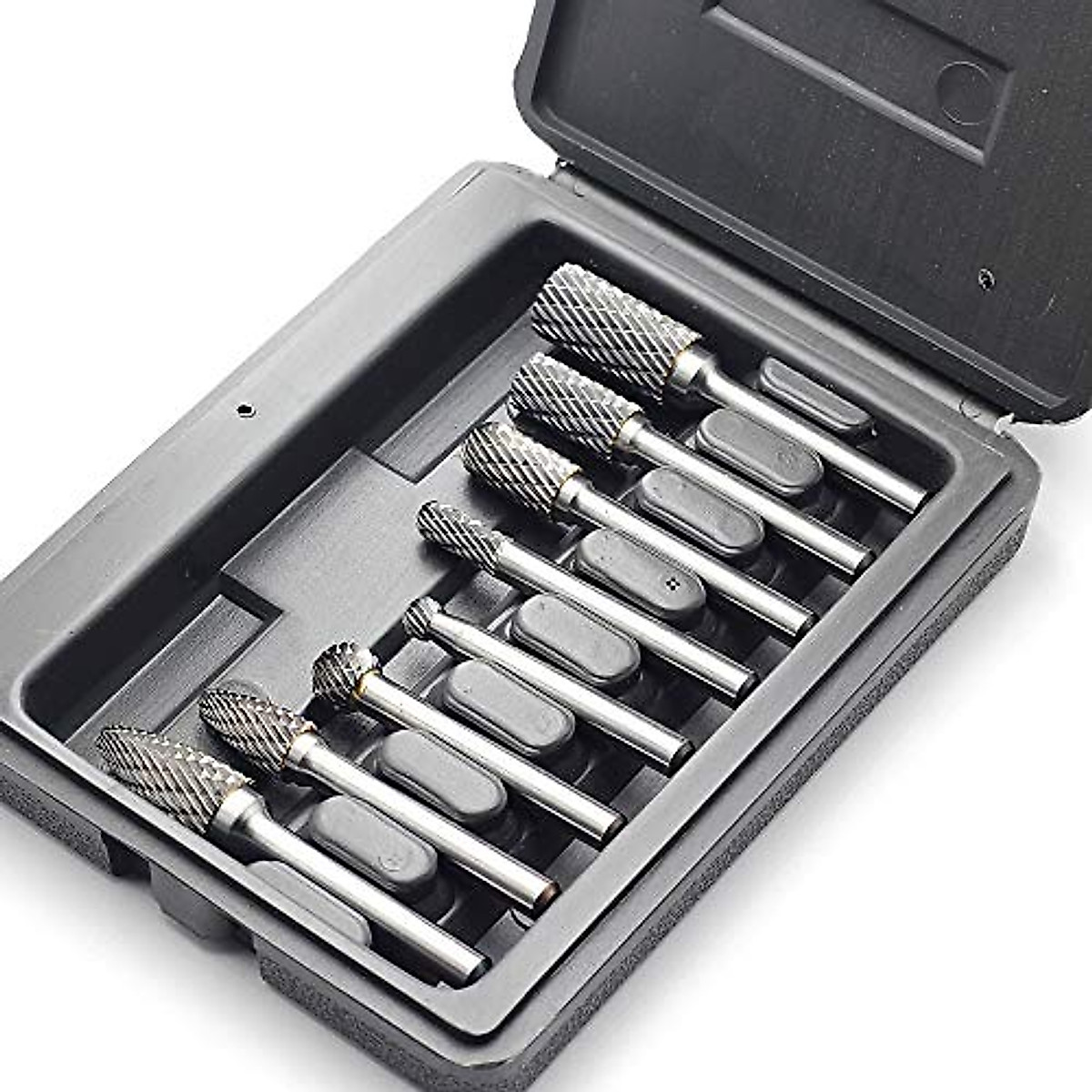 YUFUTOL Carbide Burr Set with 1/4''(6.35mm) Shank 8pcs Double Cut Solid Carbide Rotary Burr Set for Die Grinder Drill, Metal Wood Carving, Engraving,Polishing,Drilling