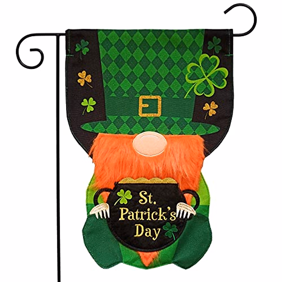Briarwood Lane Lucky Gnome Burlap Sculpted Garden Flag St. Patrick's Day 12.5" x 18"