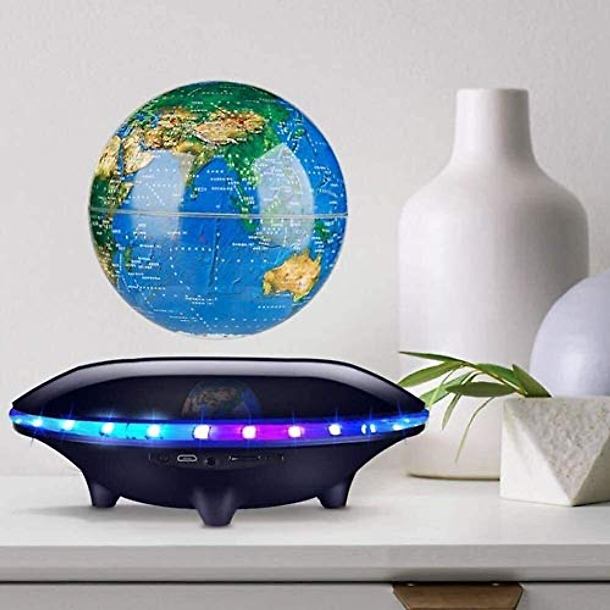 Magnetic Levitation Globes LED Wireless Transmission Touch Control Blue Floating Ball World Map Office Decoration Birthday Gifts Home Decor with Bluetooth Speaker (Black) (Black)
