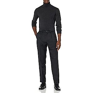 Amazon Essentials Men's Classic-Fit Expandable-Waist Pleated Dress Pant, Black, 42W x 30L
