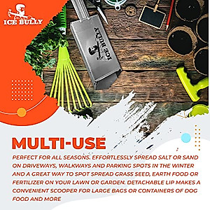 Ice Bully Handheld Spreader for Salt, Fertilizer, Feed, Seed and Sand Multi-Use Scoop Shaker to Easily Spread Snow and Ice Melt on Sidewalks, Walkways, Driveways and Parking Lots