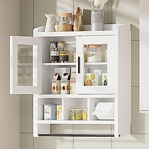 PETKABOO Small Bathroom Storage Cabinet Wall Mounted, Bathroom Wall Cabinet with Towels Bar, Medicine Cabinet with Doors and Adjustable Shelves, Bathroom Cabinet Wall Mounted, Over Toilet Cabinet