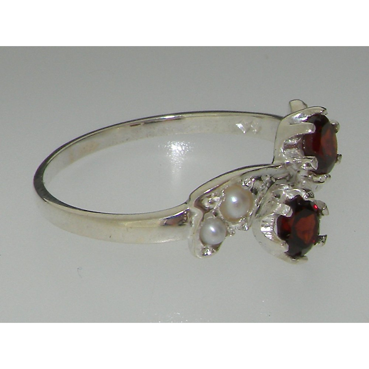 LetsBuyGold 925 Sterling Silver Natural Garnet and Cultured Pearl Womens Band Ring - Sizes 4 to 12 Available