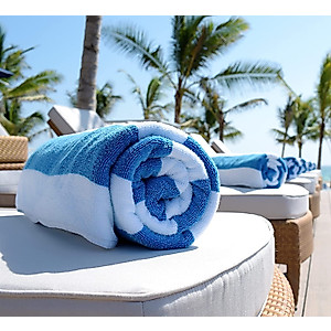 White Classic Beach Towels Oversized Navy Cabana Stripe Cotton Bath Towel Large - Luxury Plush Thick Hotel Swim Pool Towels for Adults Super Absorbent Quick Dry - 35x70 Blue [2 Pack]