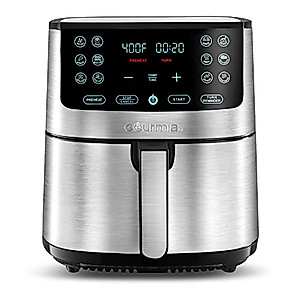 Gourmia Air Fryer Oven Digital Display 8 Quart Large AirFryer Cooker 12 Touch Cooking Presets, XL Air Fryer Basket 1700w Power Multifunction GAF838 Black and stainless steel air fryer