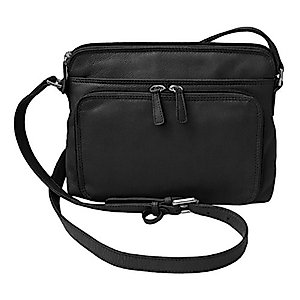 Genuine Soft Leather Cross Body Bag with Front Organizer Wallet,Black