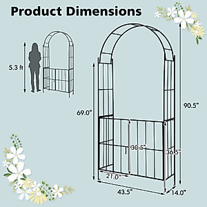 Giantex Garden Arbor Trellis with Door, 7.5FT Metal Garden Arch with Gate and Stakes for Climbing Plants Rose Vine, Arbors and Trellises Pergola for Lawn Patio Wedding Bridal Party Decoration