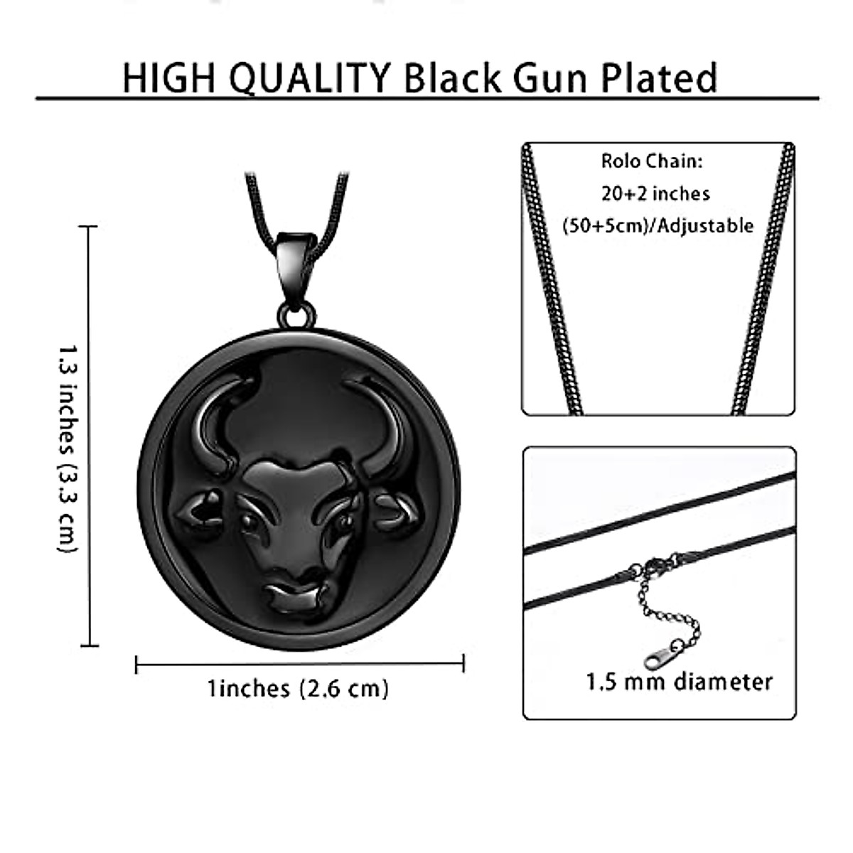 Taurus Necklace Zodiac Pendant for Men - Constellation Zodiac Star Sign Horoscope Pendant Black Gun Plated Astrology Birthday Gifts Mens/Women Jewelry SP0085J-K