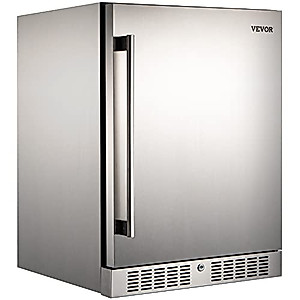VEVOR 24" Undercounter, 5.3 cu.ft. Compact Stainless Steel， Built-in Beverage Refrigerator,Mini Beer Fridge for Home Bar Office Outdoor, Silver