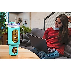 Zibtes 40 oz Glass Tumbler with Lid and Straws, Motivational Water Bottle with Time Marker and Silicone Protective Cover, Iced Coffee Cup with Handle,(Teal)
