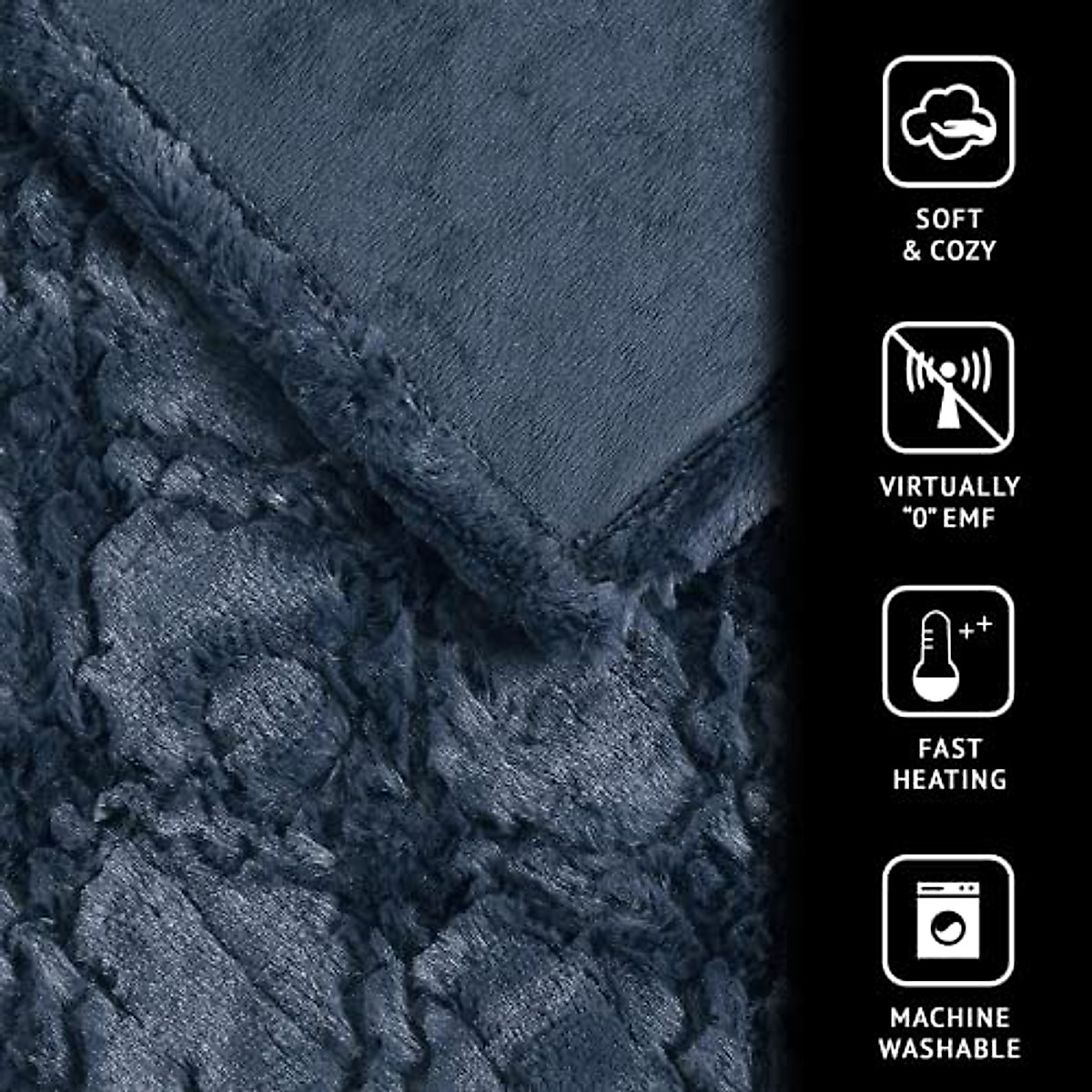 Beautyrest Brushed Long Fur Electric Throw Blanket Ogee Pattern Warm and Soft Heated Wrap with Auto Shutoff, 50 in x 60 in, Sapphire Blue